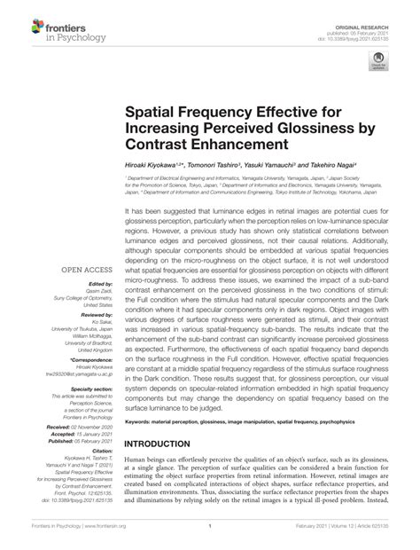 Pdf Spatial Frequency Effective For Increasing Perceived Glossiness By Contrast Enhancement