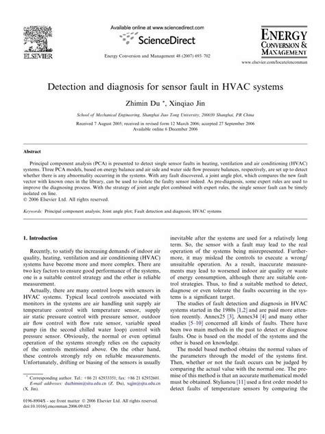 Pdf Detection And Diagnosis For Sensor Fault In Hvac Systems