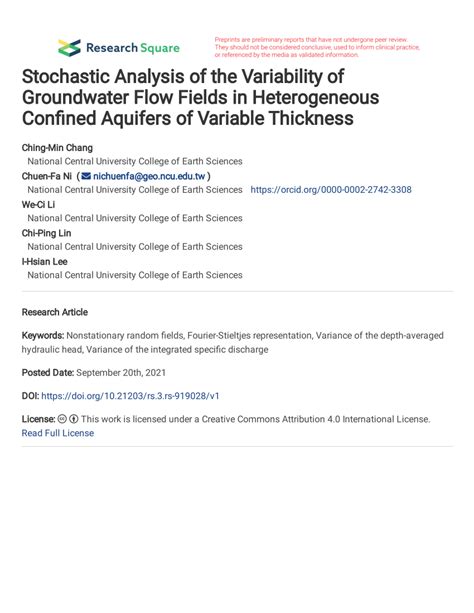 Pdf Stochastic Analysis Of The Variability Of Groundwater Flow Fields In Heterogeneous