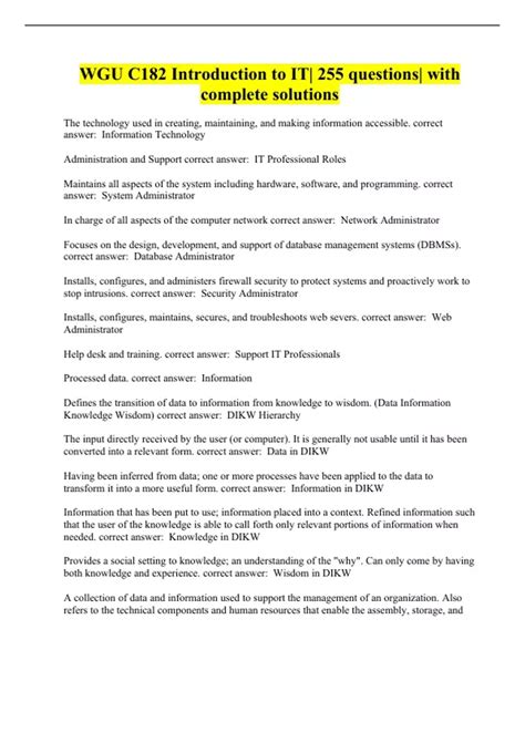 WGU C182 Intro To IT Practice Test A 100 Questions With Complete Solutions WGU C182