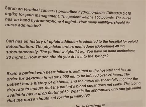 Solved Sarah An Terminal Cancer Is Prescribed Hydromorphone
