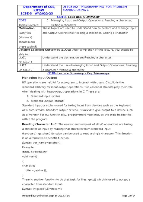 Ppsc 8 Summary Notes For Ppsc Department Of Cse Kitsw 1cse 3 Ay