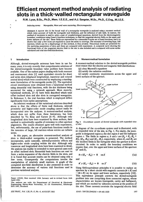 Pdf Efficient Moment Method Analysis Of Radiating Slot In A Thick