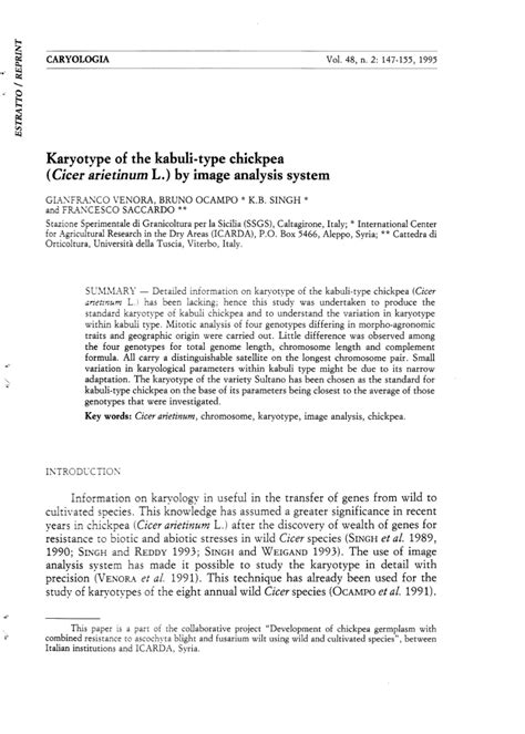 Pdf Karyotype Of The Kabuli Type Chickpea Cicer Arietinum L By Image Analysis System