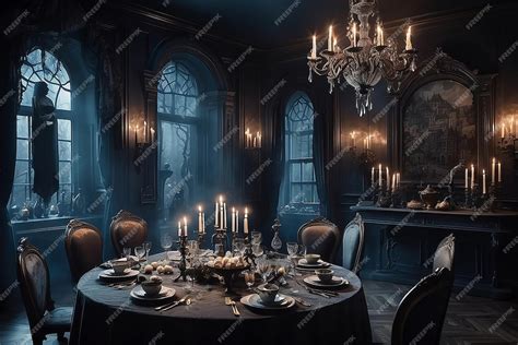 Premium Photo Haunted Mansion Banquet Ghostly Guests Eerie Elegance