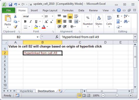 MS Excel 2010 Update Cell Based On Hyperlink Selected