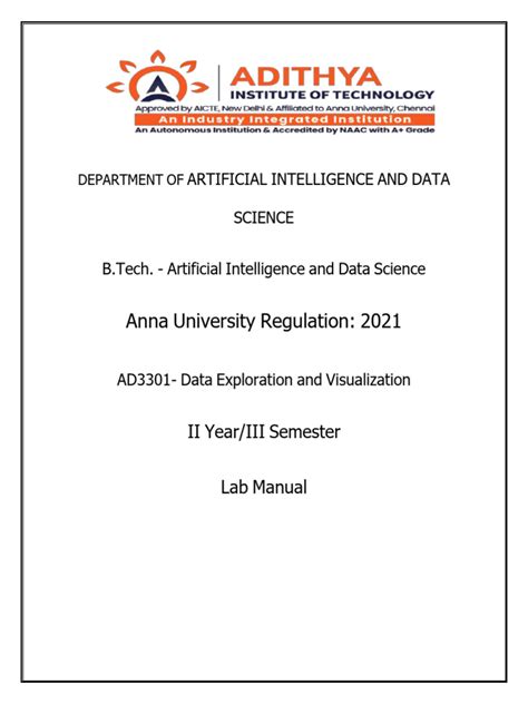 Data Exploration And Visualization Laboratory Ad3301 Lab Manual