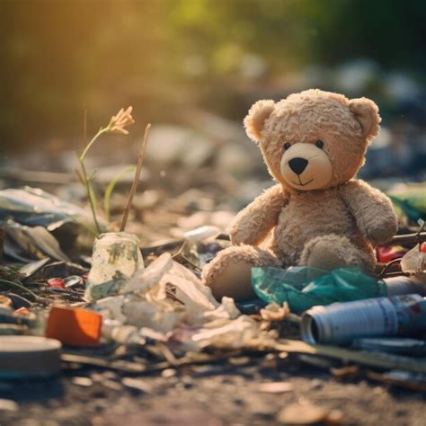 Premium Ai Image A Teddy Bear Sits On The Ground With Garbage Around It Ai