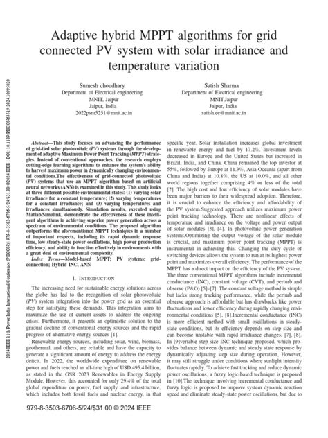 Adaptive Hybrid Mppt Algorithms For Grid Connected Pv System With Solar Irradiance And