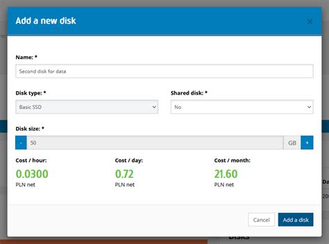 adding a hard disk to a virtual machine e24cloud by beyond pl