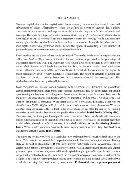 Stock Market Pdf Stocks Stock Market Index