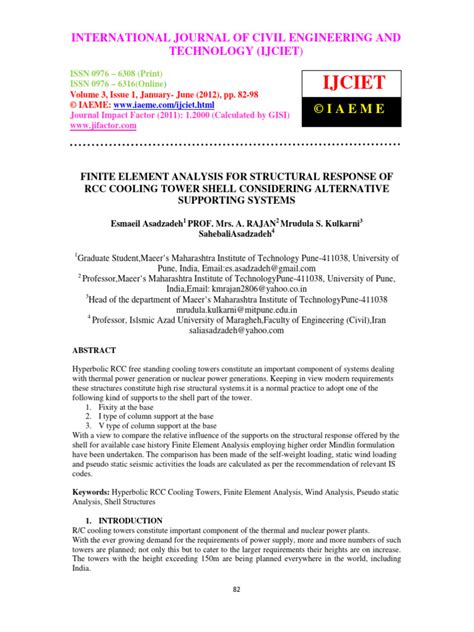 finite element analysis for structural response of rcc cooling tower
