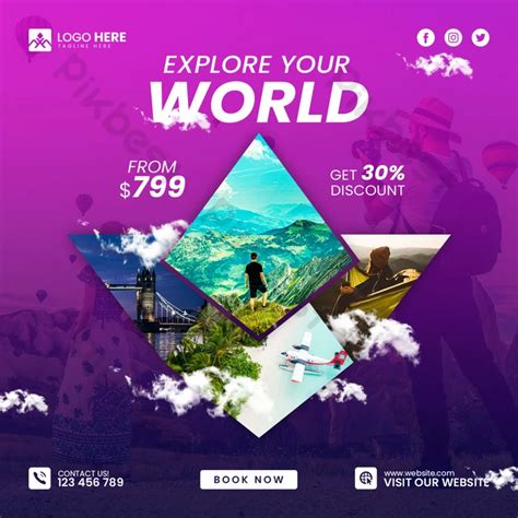 여행 및 관광 Instagram 게시물 또는 소셜 미디어 템플릿 Png Psd 무료 다운로드 Pikbest