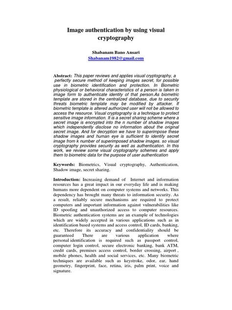 Image Authentication By Using Visual Cryptography Download Free Pdf