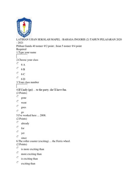 Latihan Usek Inggris 2 Tahun Pelajaran 2020 1 Pdf