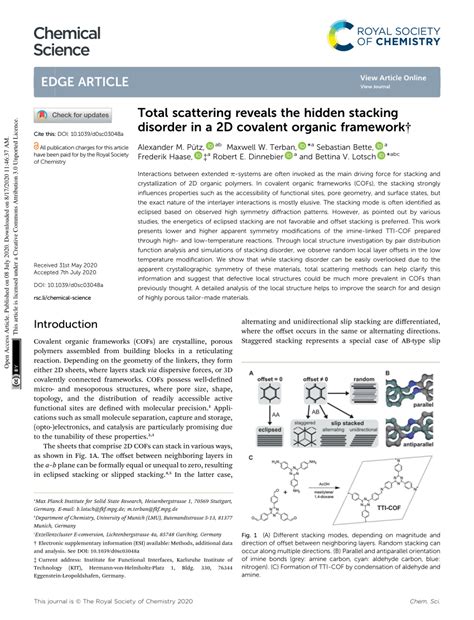 Pdf Hidden Stacking Disorder In A 2d Covalent Organic Framework