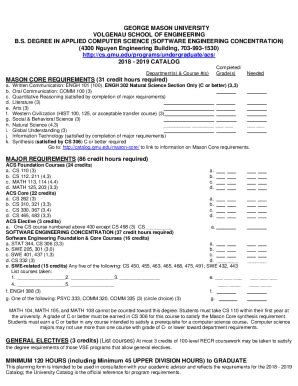 Fillable Online Advising Gmu Software Engineering Concentration GMU CS Department Fax Email