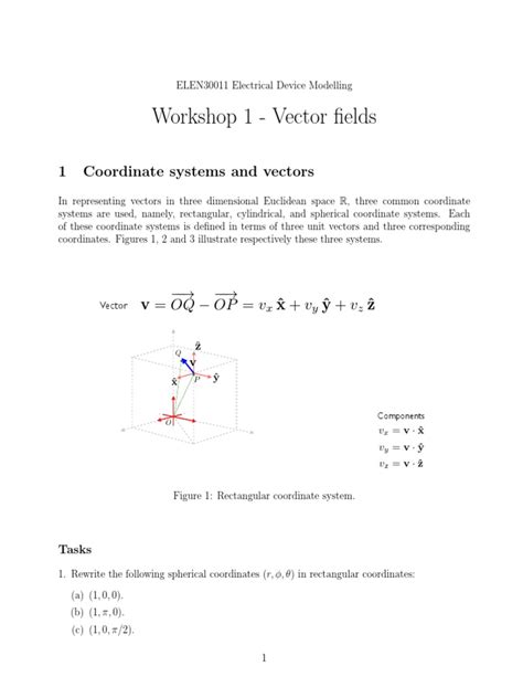 Workshop 1 Vector Fields 1 Coordinate Systems And Vectors Pdf
