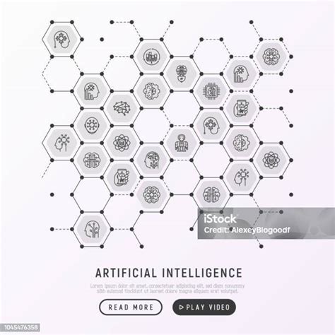 얇은 선 아이콘으로 넓어짐에 인공 지능 개념 로봇 뇌 기계 학습 마케팅 분석 Cpu 칩 음성 도우미 배너 웹 페이지에 대 한 최신 벡터 일러스트입니다 Cpu에 대한 스톡