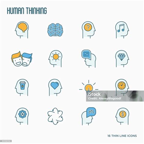 인간의 사고 선 아이콘 머리 실루엣의 설정 인간의 두뇌 심리학자 인쇄 미디어의 웹 페이지에 대 한 설문 조사에 대 한 벡터 일러스트 로고에 대한 스톡 벡터 아트 및 기타