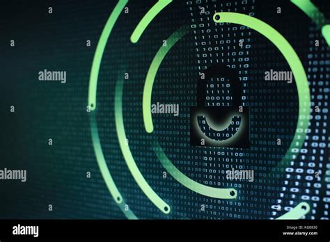 Photo Of Computer Screen Display With Black Graphic Lock Symbol Binary Numbers Background