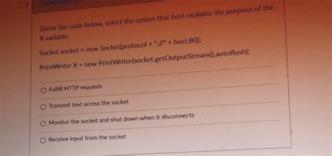 Given The Code Below Select The Option That Best