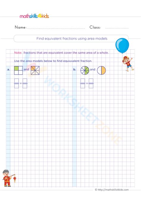 Equivalent Fractions Using Area Models Worksheets