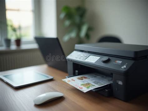 Modern Office Setup With A Printer Laptop And Tablet During A Productive Workday At A Cozy