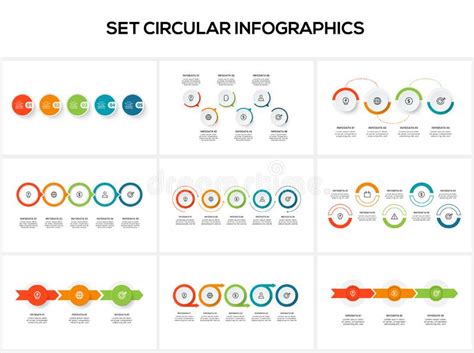 Set Circular Infographic With 3 4 5 6 Steps Options Parts Or