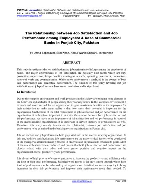 The Relationship Between Job Satisfaction And Job Performance Among Employees A Case Of
