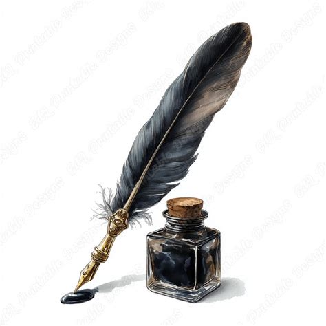 Quill And Ink Bottle Clipart Vintage Writing Digital Download Etsy