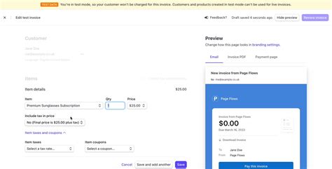 creating an invoice user flows in web apps page flows