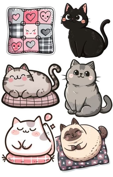 Funny Cat Stickers Bundle Kawaii Stickers Cute Cat Clipart Clipart Png
