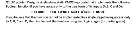 Solved Q Points Design A Single Stage Static CMOS Chegg