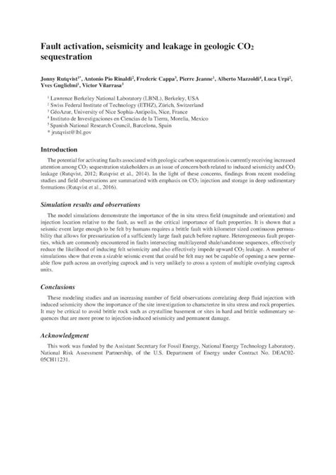 Pdf Fault Activation Seismicity And Leakage In Geologic Co2 · A