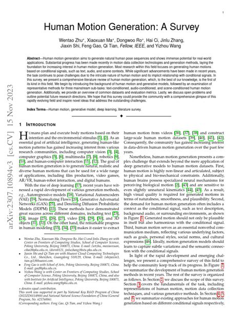Human Motion Generationa Survey202311 Pdf Applied Mathematics