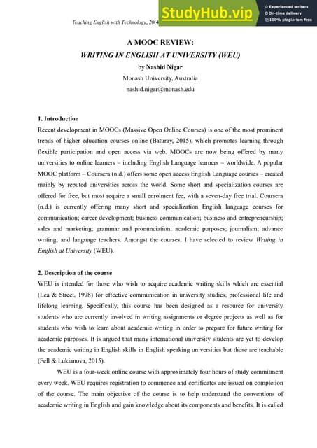 A Mooc Review Writing In English At University Weu Pdf