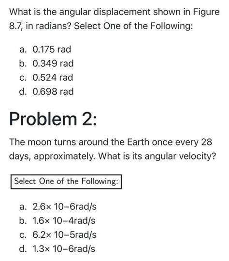 solved what is the angular displacement shown in figure 8 7