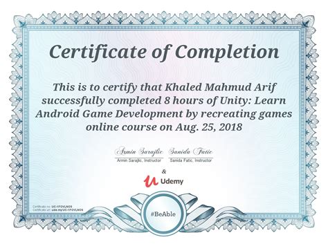Certification On Android Game Development With Unity Khaled Mahmud