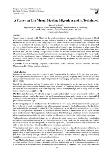 A Survey On Live Virtual Machine Migrations And Its Techniques Pdf