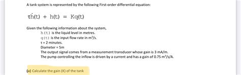 Solved A Tank System Is Represented By The Following Chegg Com