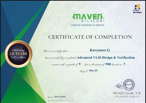 i am excited to share that i ve successfully completed the advanced vlsi design and verification
