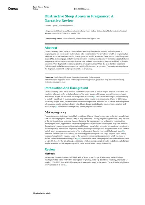 Pdf Obstructive Sleep Apnea In Pregnancy A Narrative Review