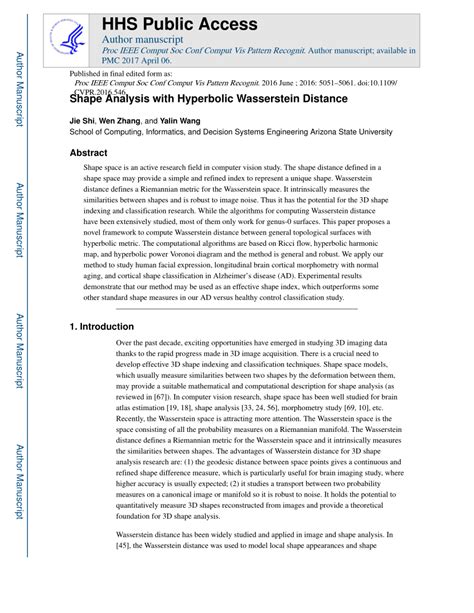 Pdf Shape Analysis With Hyperbolic Wasserstein Distance
