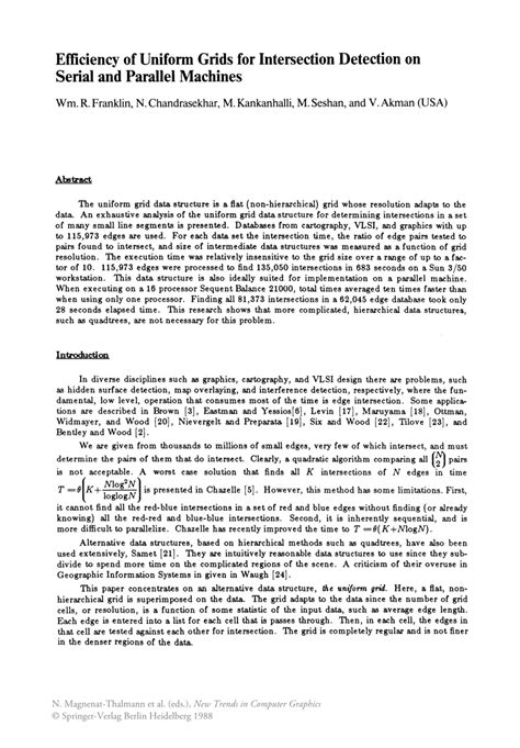 Pdf Efficiency Of Uniform Grids For Intersection Detection On Serial And Parallel Machines