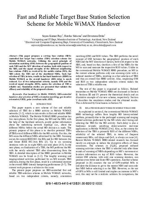 Pdf Fast And Reliable Target Base Station Selection Scheme For Mobile Wimax Handover
