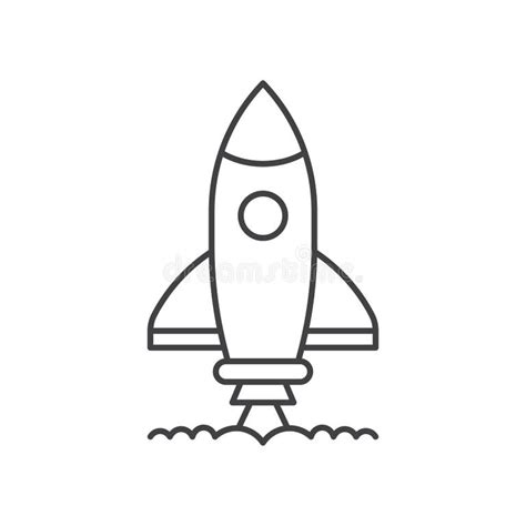 Rocket Icon In Line Stroke Flat Style Space Ship Vector Illustration