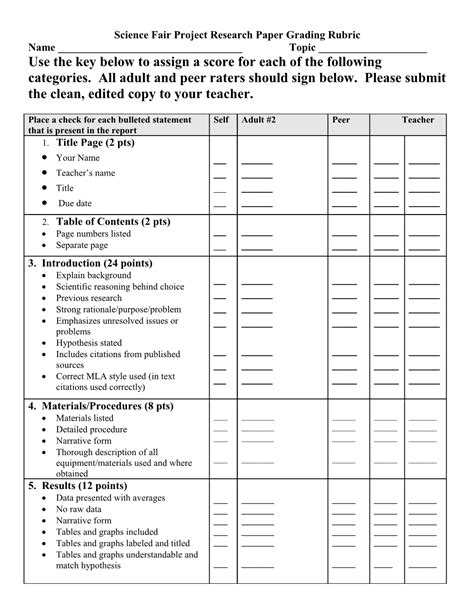 Science Fair Project Research Paper Grading Rubric DocsLib