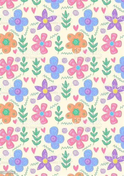 형형색색의 피는 꽃의 매끄러운 패턴 A2 크기 표지 섬유 인쇄물 노트북 패브릭 포장 또는 전화 벽지에 적합합니다 0명에 대한 스톡 벡터 아트 및 기타 이미지 Istock