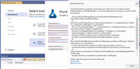Model Builder Error Occurs When Setting Up Workspace On The Environment Page For Azure Supported